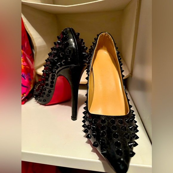 Shoes | Red Bottom Black Heels With Spikes | Poshmark